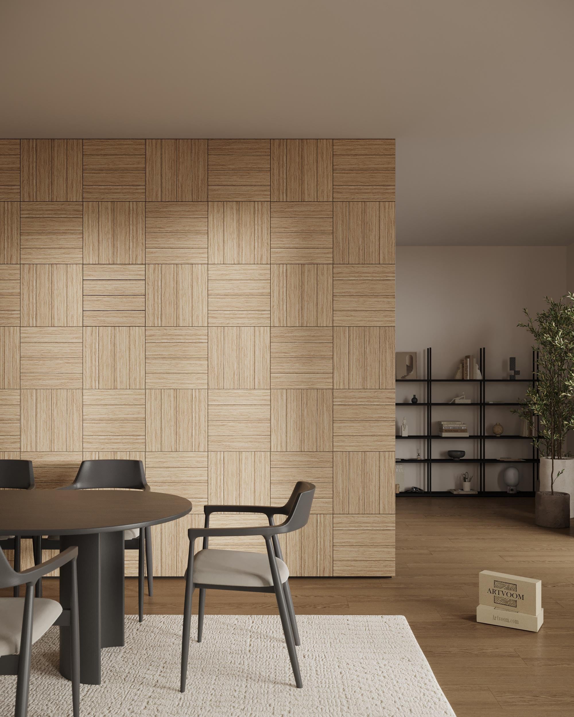 Modern Square Wooden Panels, Natural Wood Tile, Oak Veneers Wall Panels ...
