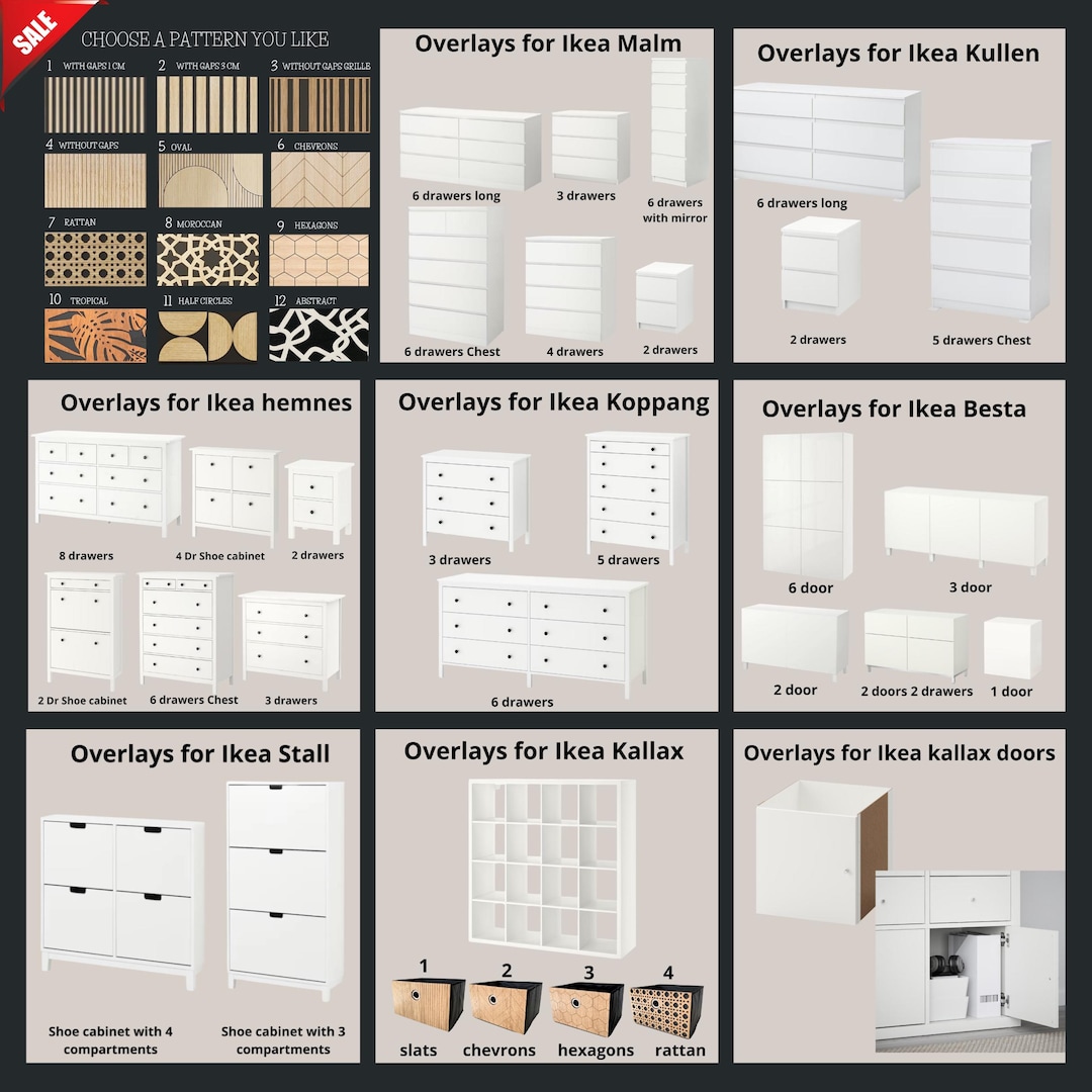 Wooden Furniture Drawer Overlays for Ikea Malm, Ikea Besta, Ikea Hemnes ...