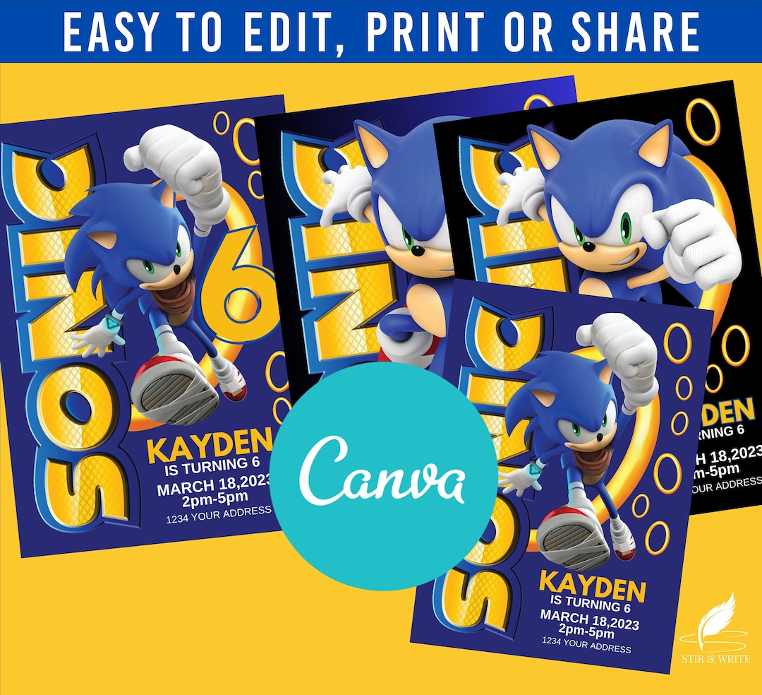 Birthday Invitation, Editable and Printable Sonic Hedgehog Invitations ...
