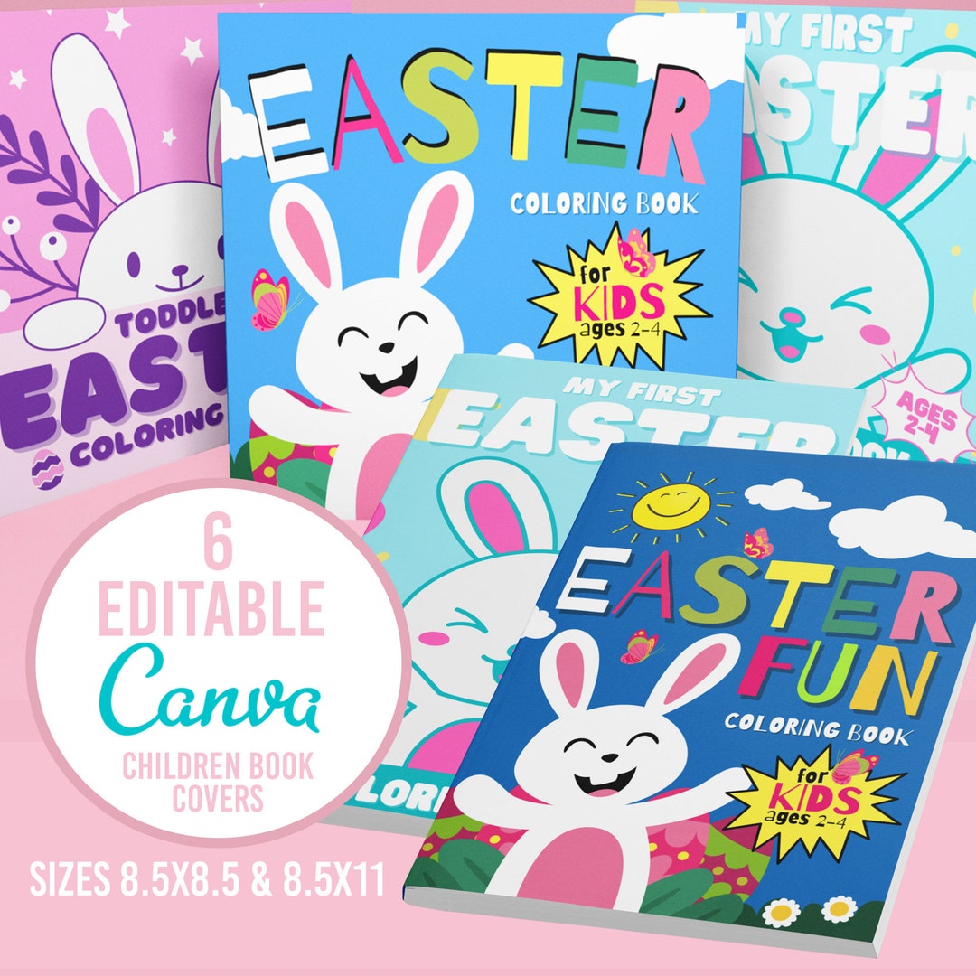 Easter Children Coloring Book Cover Editable Canva KDP Ready Template ...