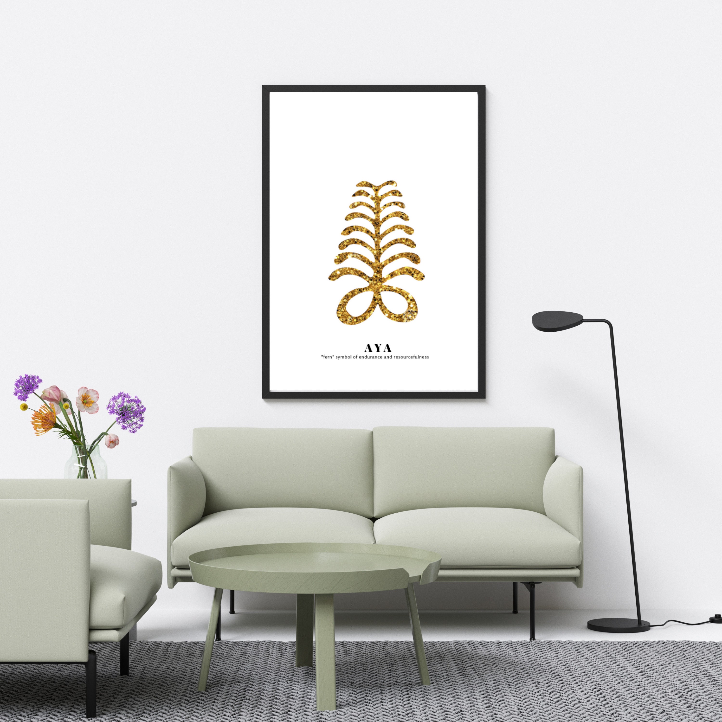 Gold Aya Adinkra Symbols African Wall Art Digital Print | Etsy