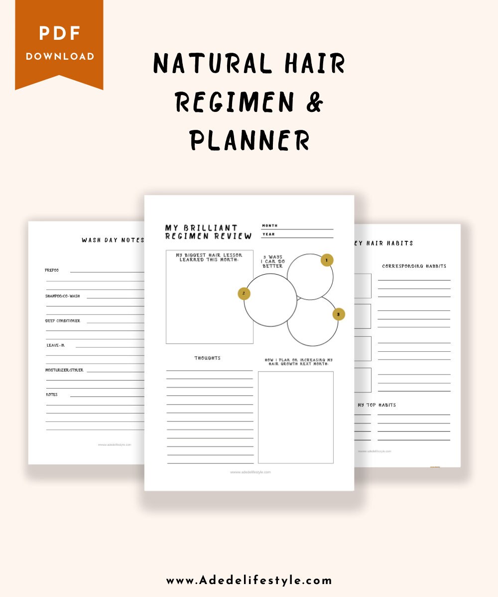 Natural Hair Regimen Planner Set Inserts & Ayurvedic Hair Regimen .A4 ...