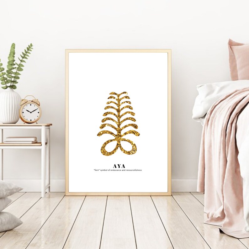 Gold Aya, Adinkra Symbols, African Wall Art, Digital Print, Art Print ...