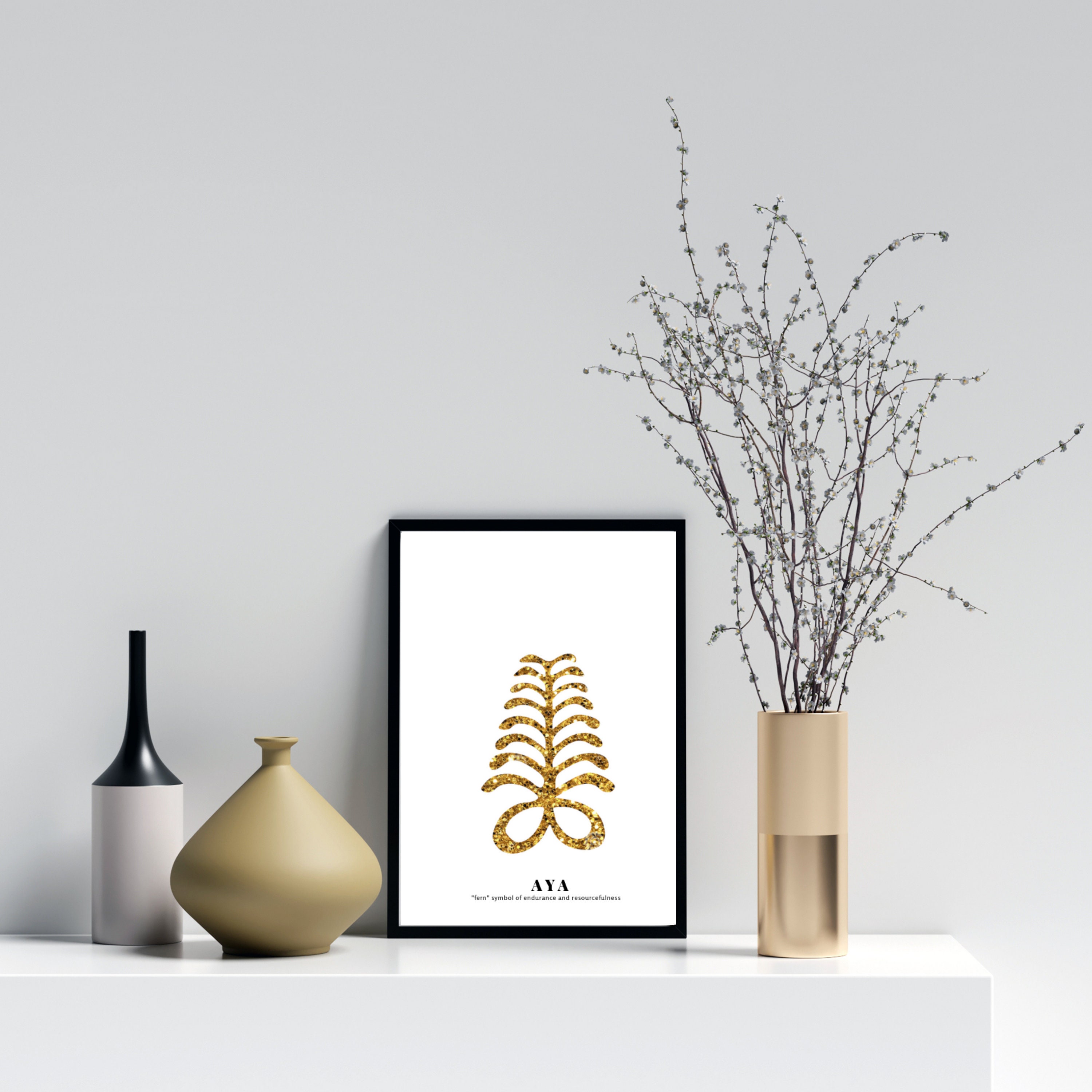 Gold Aya Adinkra Symbols African Wall Art Digital Print | Etsy