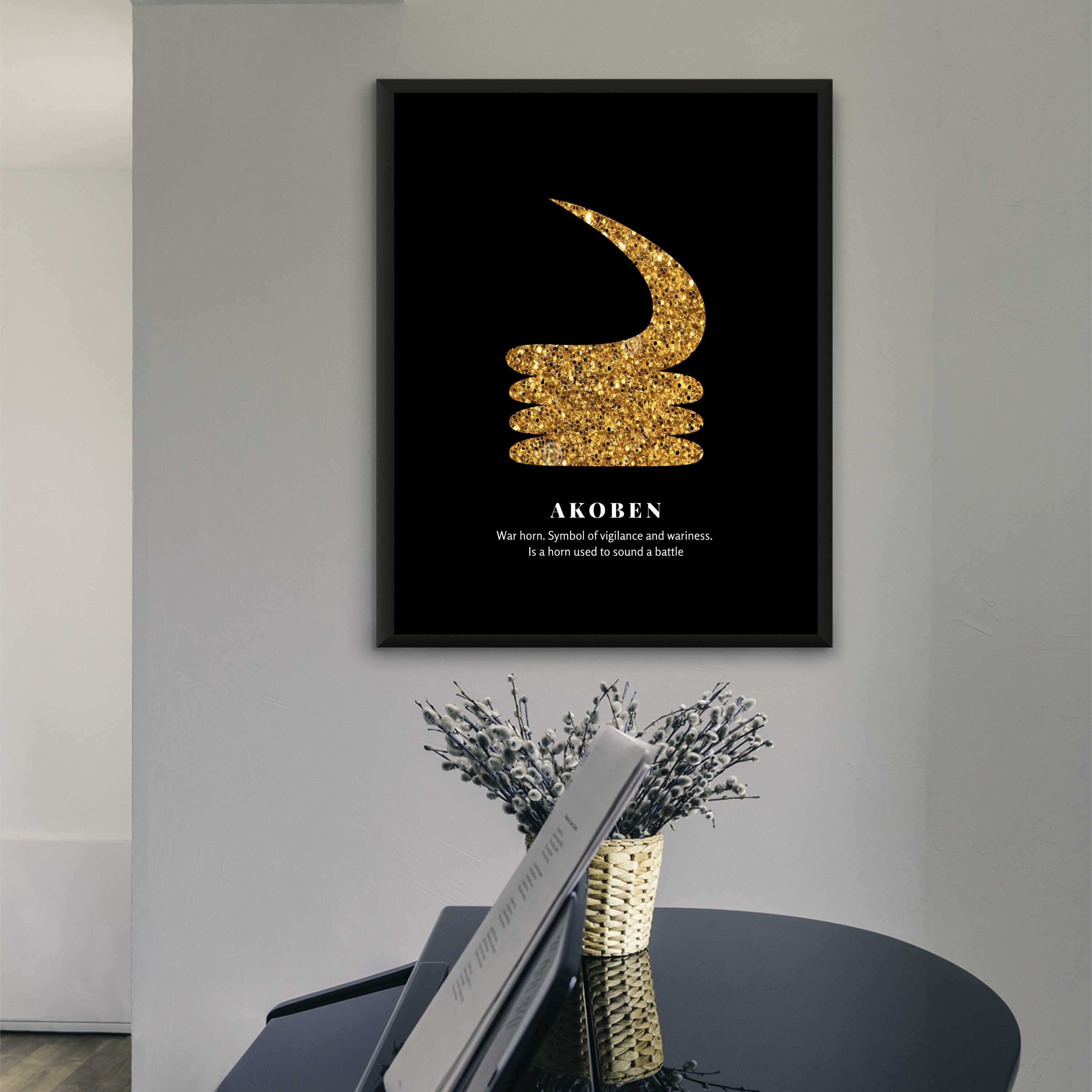 GOLD & Black Akoben Adinkra Symbol, Adinkra Wall Art, African Wall Art ...