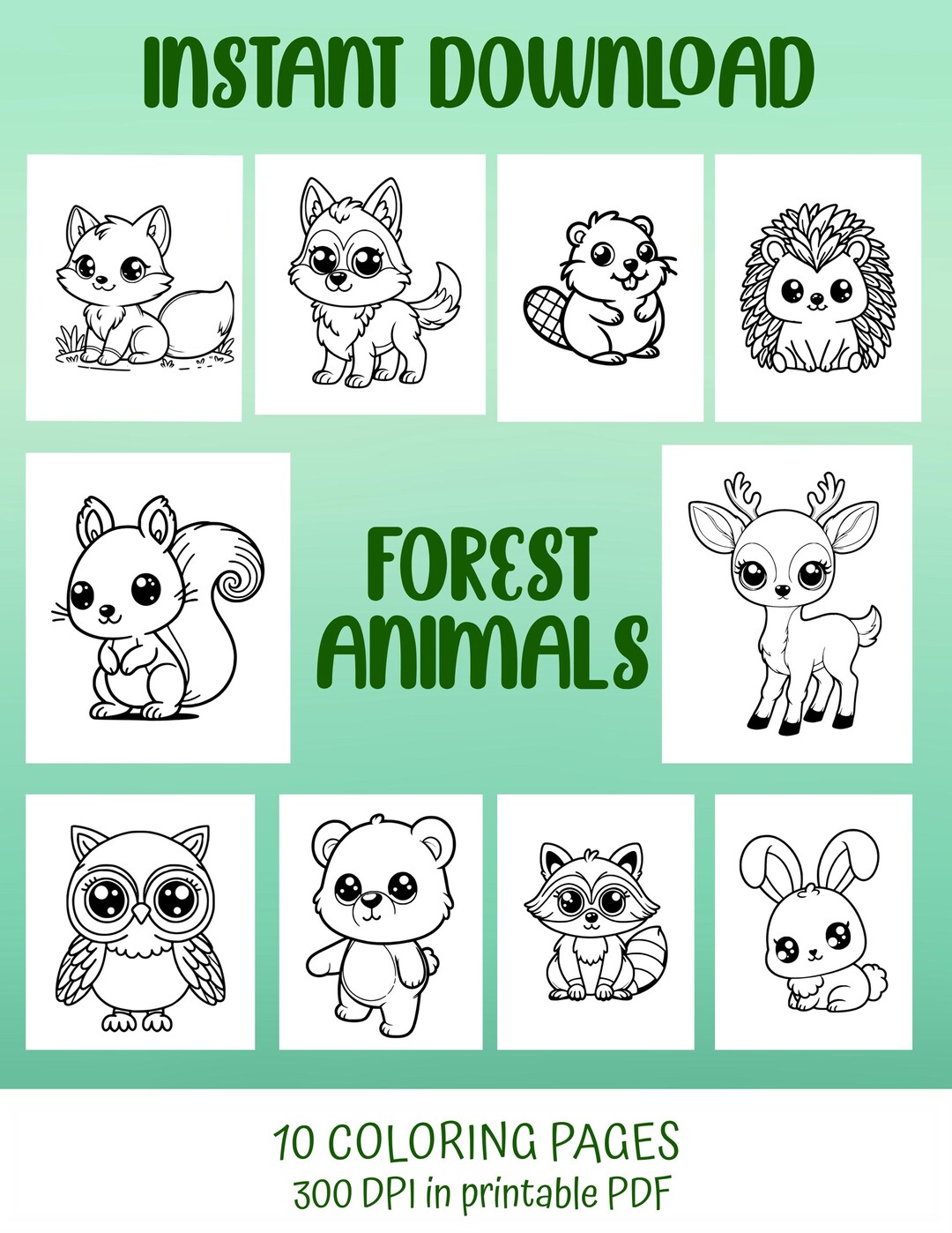 Forest Animals Printable Pdf Coloring Pages for Toddlers, Fall Coloring ...