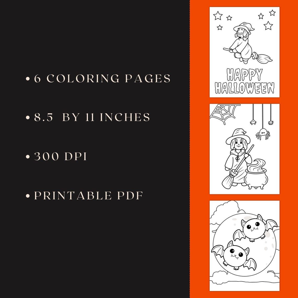 Halloween Coloring Pages for Toddlers, Witches, Bats, Jack O'lantern ...