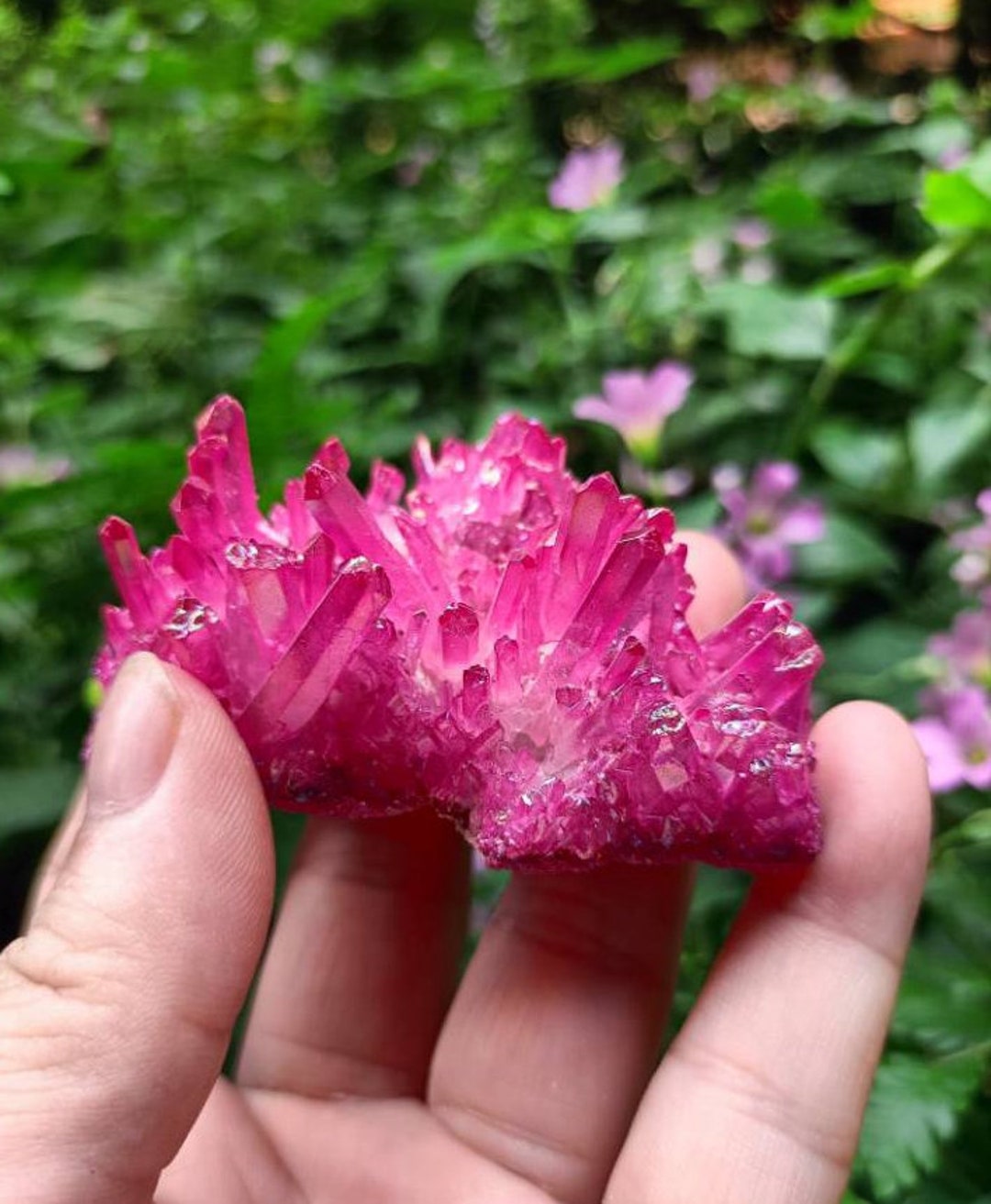 Aura Quartz Titanium Crystal/hot Pink Crystal Cluster/electroplated ...