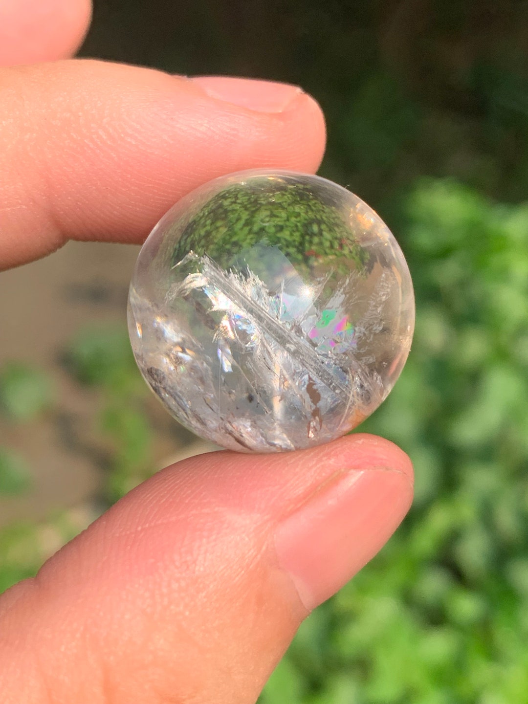 22mm Natural Silver Rutilated Quartz Crystal Sphere/rainbow Clear ...