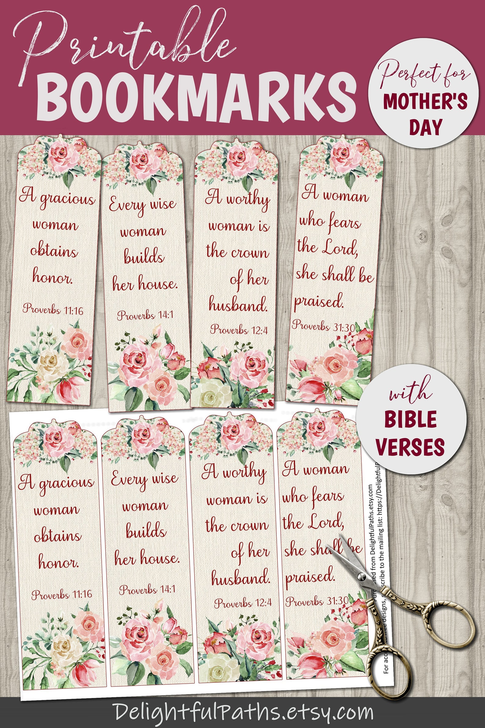 Printable Proverbs Christian Bookmarks a Lovely Mother's - Etsy