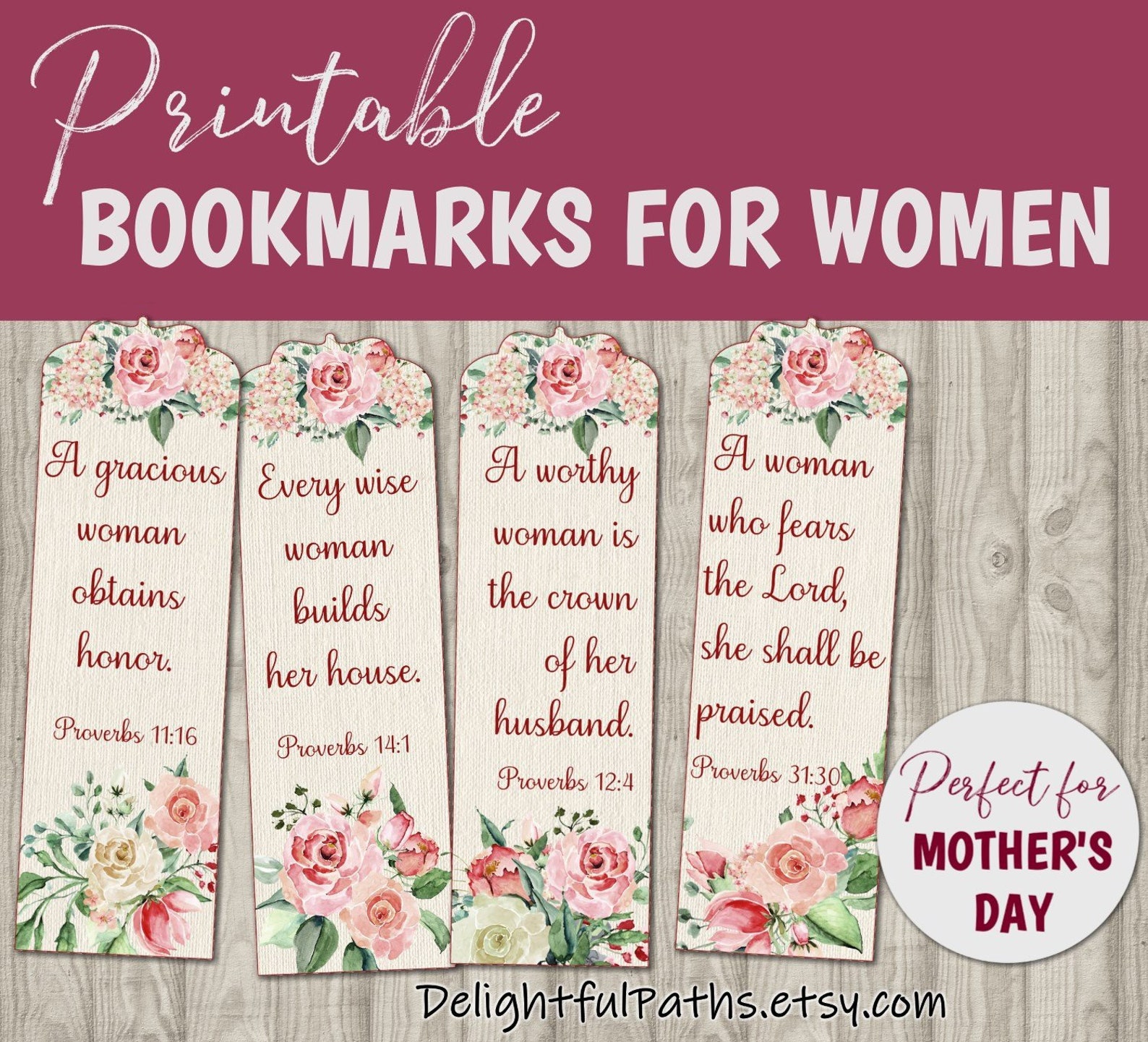 Printable Proverbs Christian Bookmarks a Lovely Mother's - Etsy