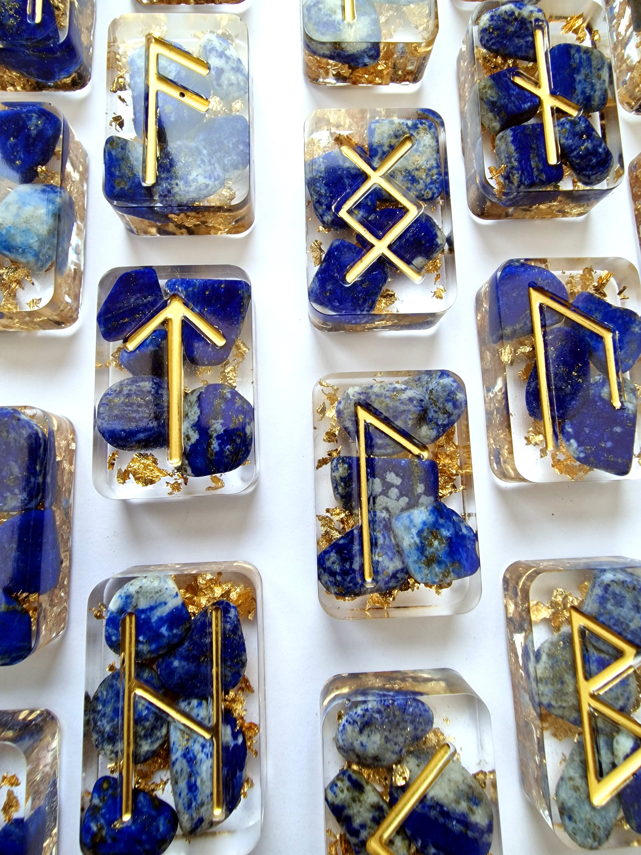 Lapis Lazuli and Gold Leaf Futhark Runes Set With Rune Meaning Deck and ...