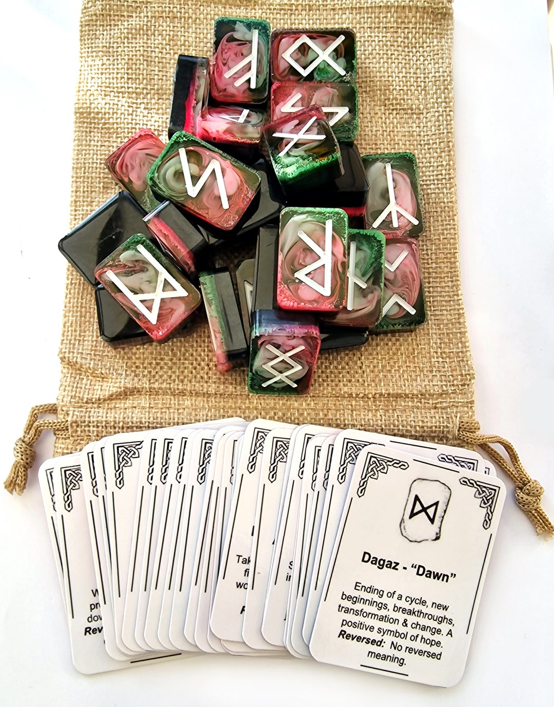 Fuchsia & Green Inkwork Futhark Runes Set With Rune Meaning Deck and ...