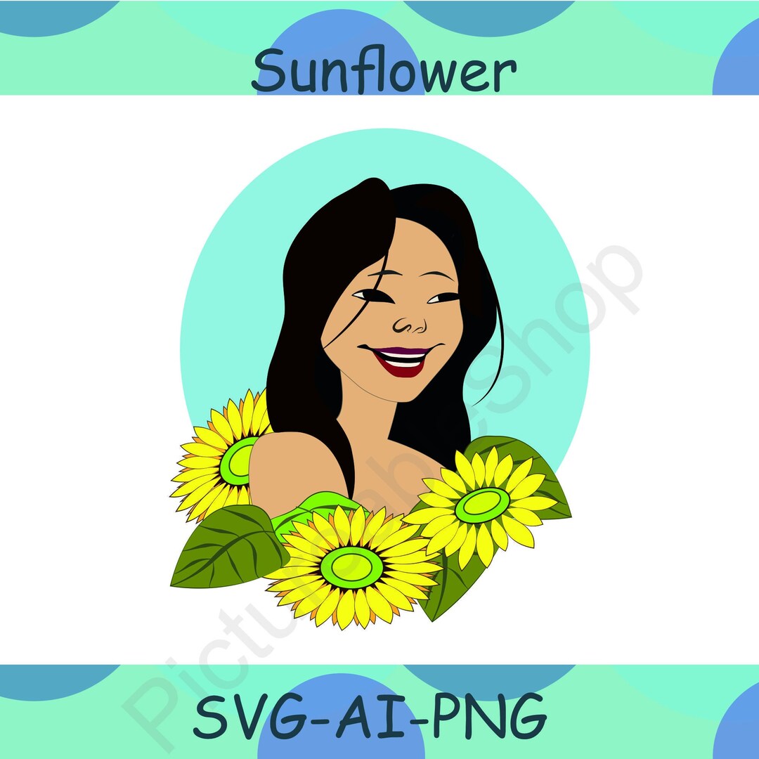 Sunflower SVG, Asian Woman SVG, Sunflower Digital, Flower SVG, Cricut ...