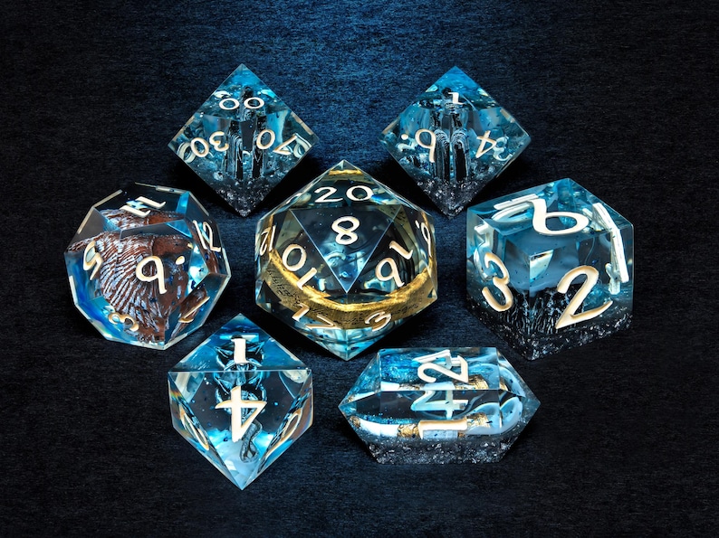 Magic Fantasy Dice, Blue Gold Sharp Edges Dice, Handmade Epoxy Resin ...