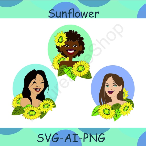 Sunflower SVG Asian Woman Svg European Sunflower Digital | Etsy
