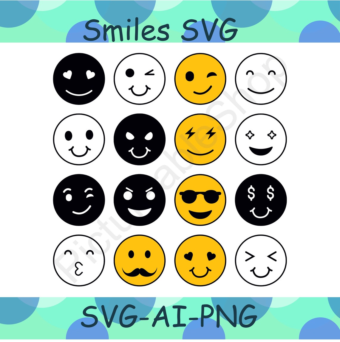 Smile Svg Smiley Face Svg Happy Face Svg Emoji Svg Bundle | Etsy