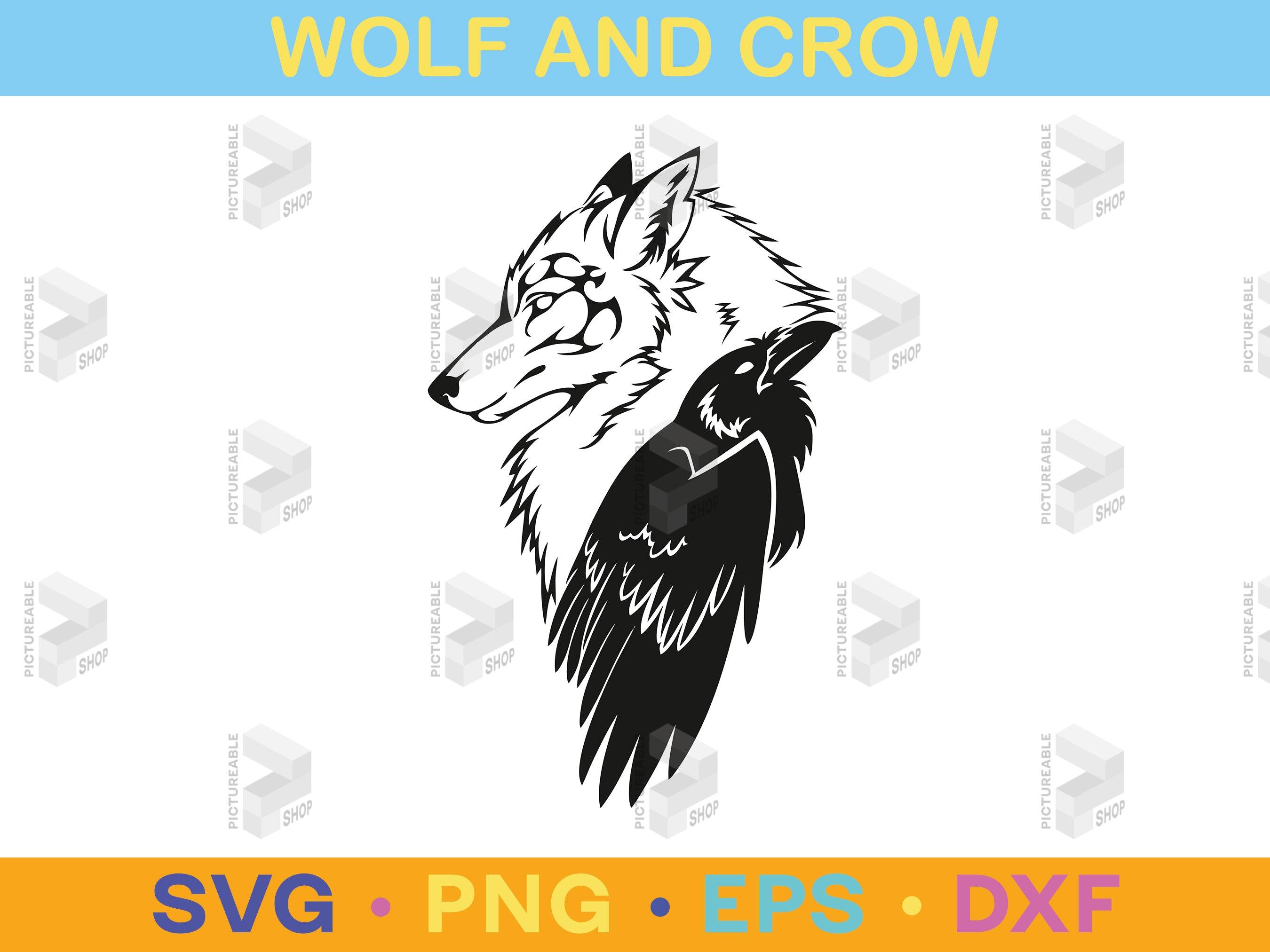 Wolf and Crow Haunting Animal Nature Tatto Sign PNG - Etsy
