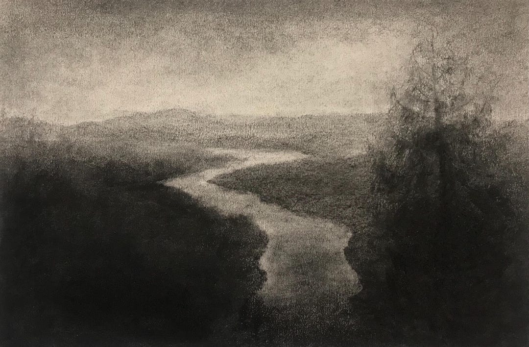 The River Tay From Kinnoull Hill. Charcoal on Paper. 59.5cm X 42cm. - Etsy