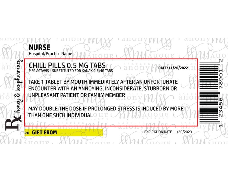 Personalized Prescription Candy Jar Label, Candy Chill Pills Birthday ...