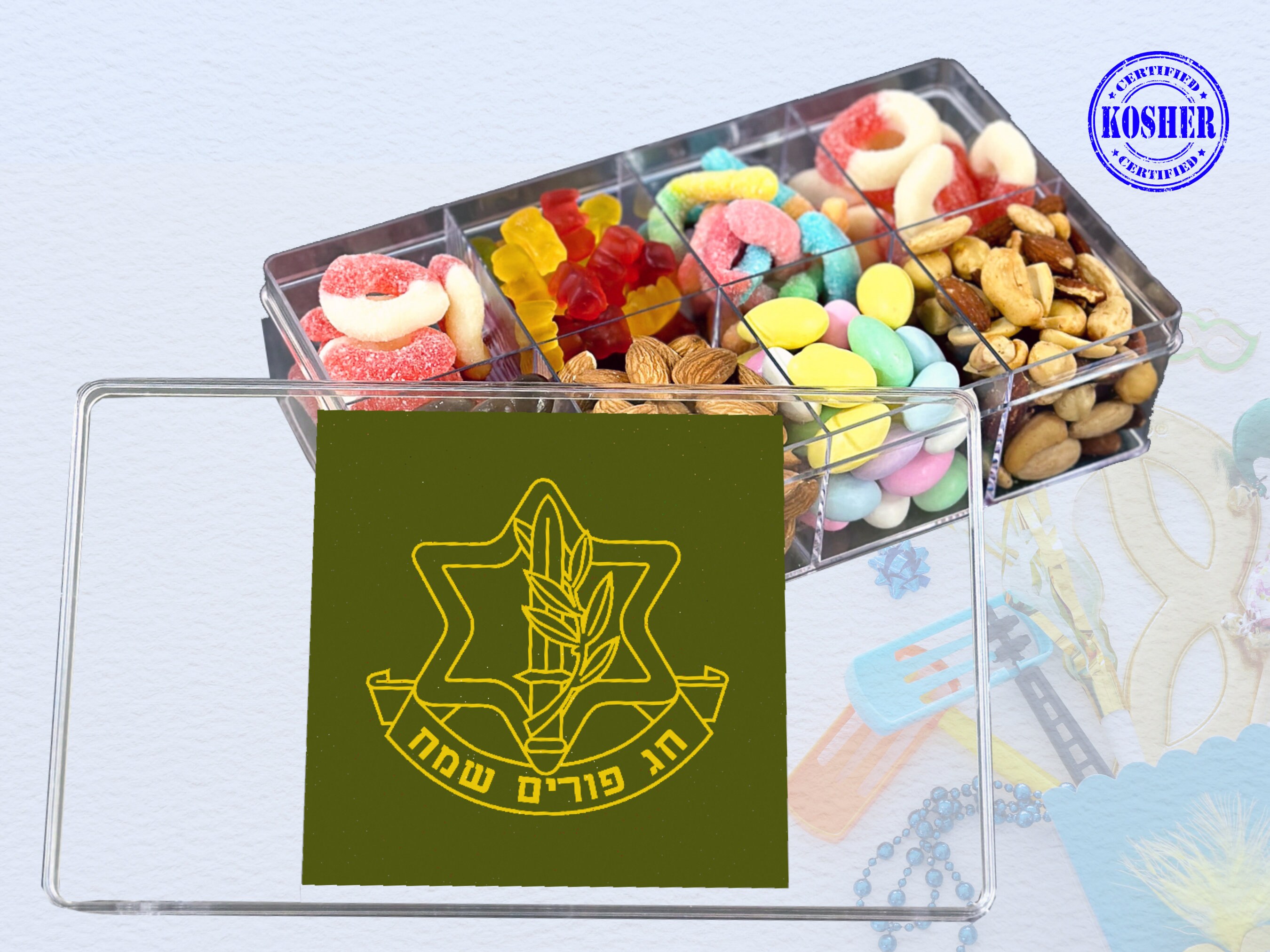 IDF Theme Purim Basket, IDF Mishloach Manot Gift, Happy Purim Candy ...