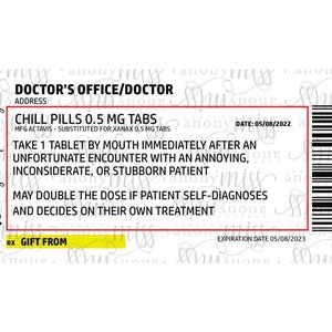 Personalized Prescription Candy Jar Label, Candy Chill Pills Birthday ...