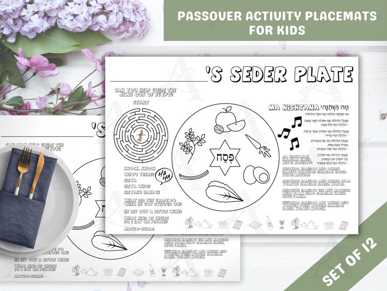 Passover Seder Activity Placemats for Kids, Seder Dinner Paper ...