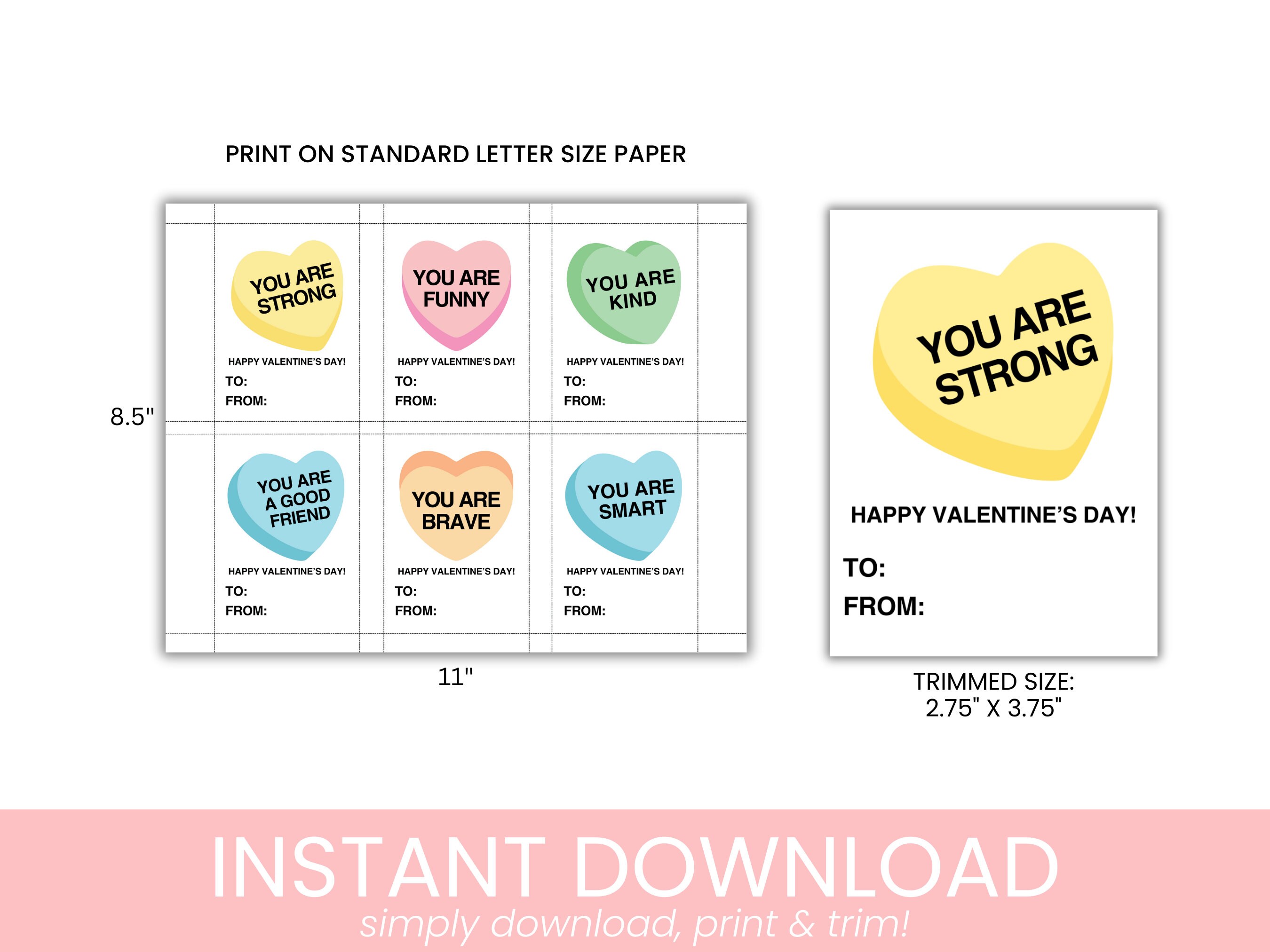 Printable Kids Valentines Cards, Positive Affirmation Vday Cards ...