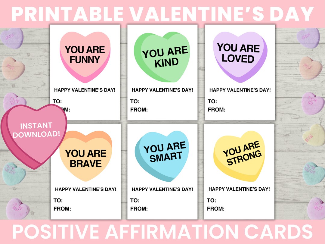 Printable Kids Valentines Cards, Positive Affirmation Vday Cards ...