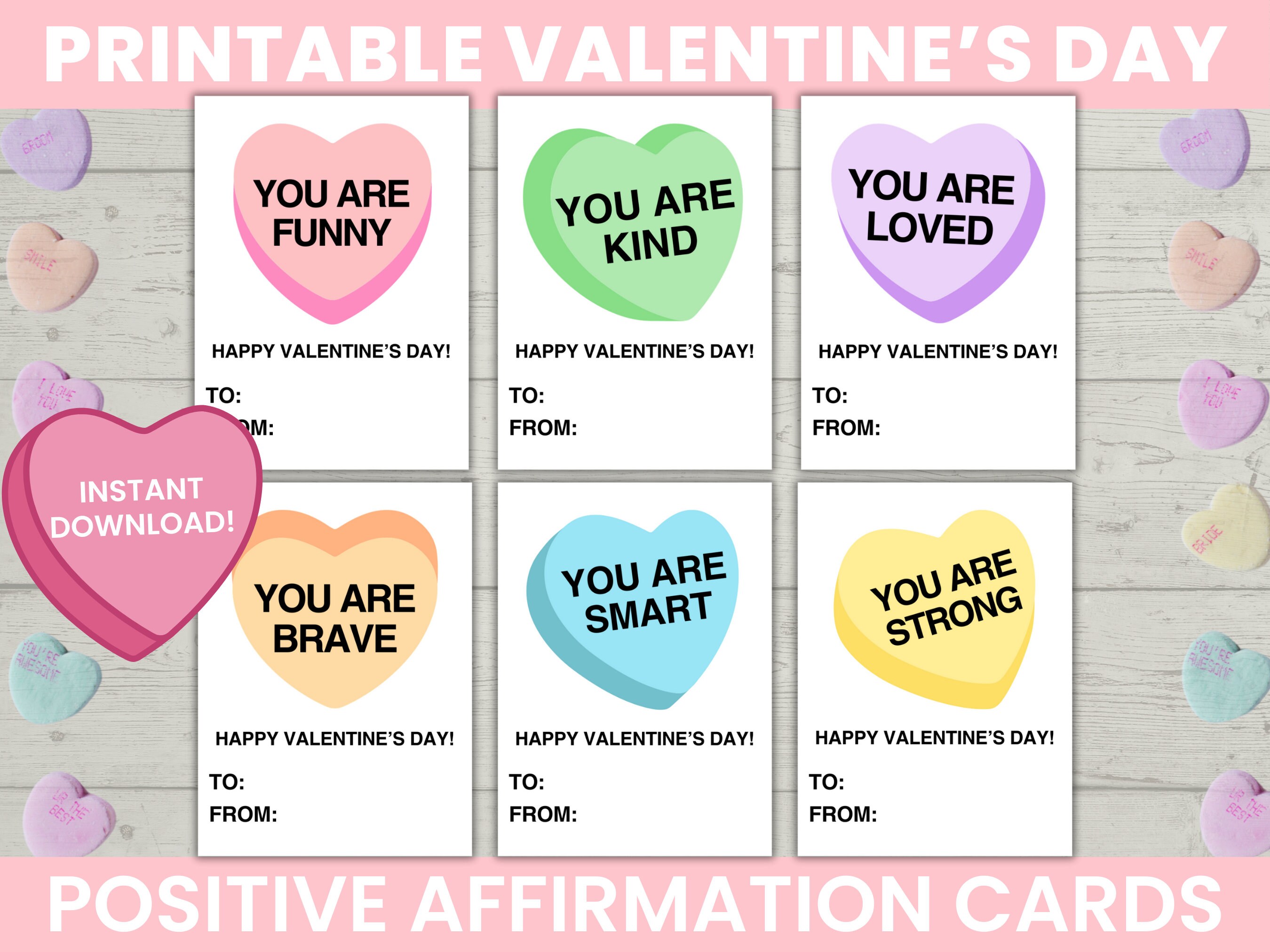 Printable Kids Valentines Cards, Positive Affirmation Vday Cards ...