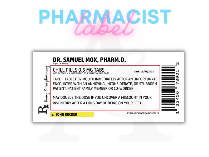 Personalized Prescription Candy Jar, Candy Chill Pills Birthday Gift ...