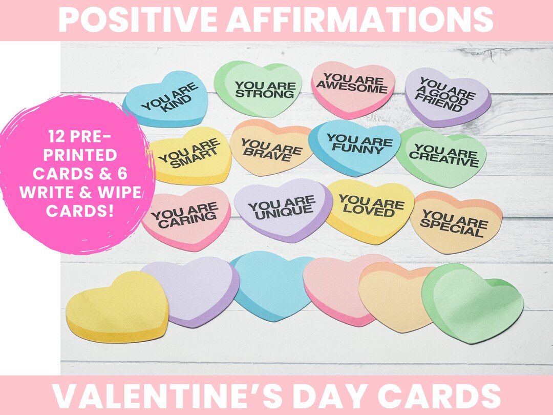 Kids Positive Affirmation Valentines Day Cards, Kids Write & Wipe ...