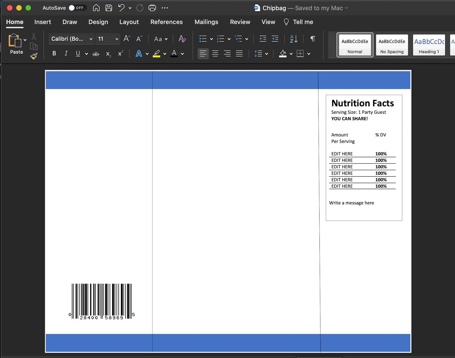 Digital Chip Bag File (editable) MS WORD - Etsy
