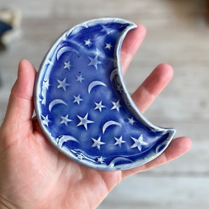Cute Moon and Stars Crescent Moon Ring Dish Ceramic Boho Trinket Dish ...