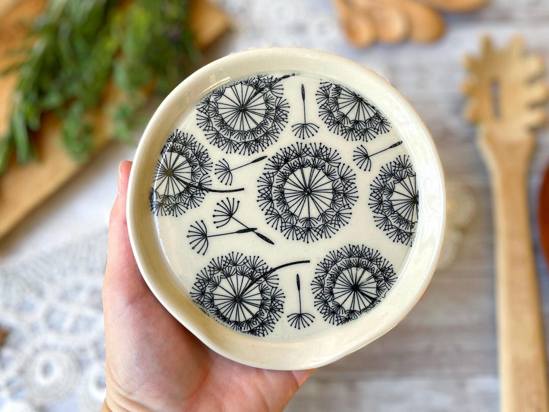 Large Dandelion Spoon Rest, Black and White Handmade Kiln-fired Pottery ...