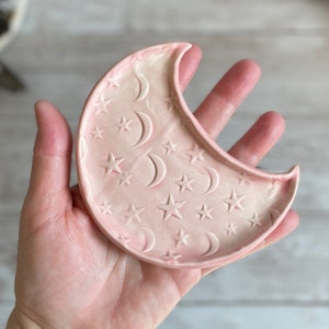 Cute Moon and Stars Crescent Moon Ring Dish Ceramic Boho Trinket Dish ...