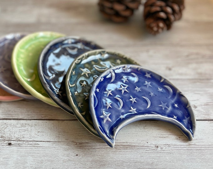 Cute Moon and Stars Crescent Moon Ring Dish Ceramic Boho Trinket Dish ...