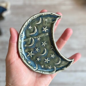 Cute Moon and Stars Crescent Moon Ring Dish Ceramic Boho Trinket Dish ...