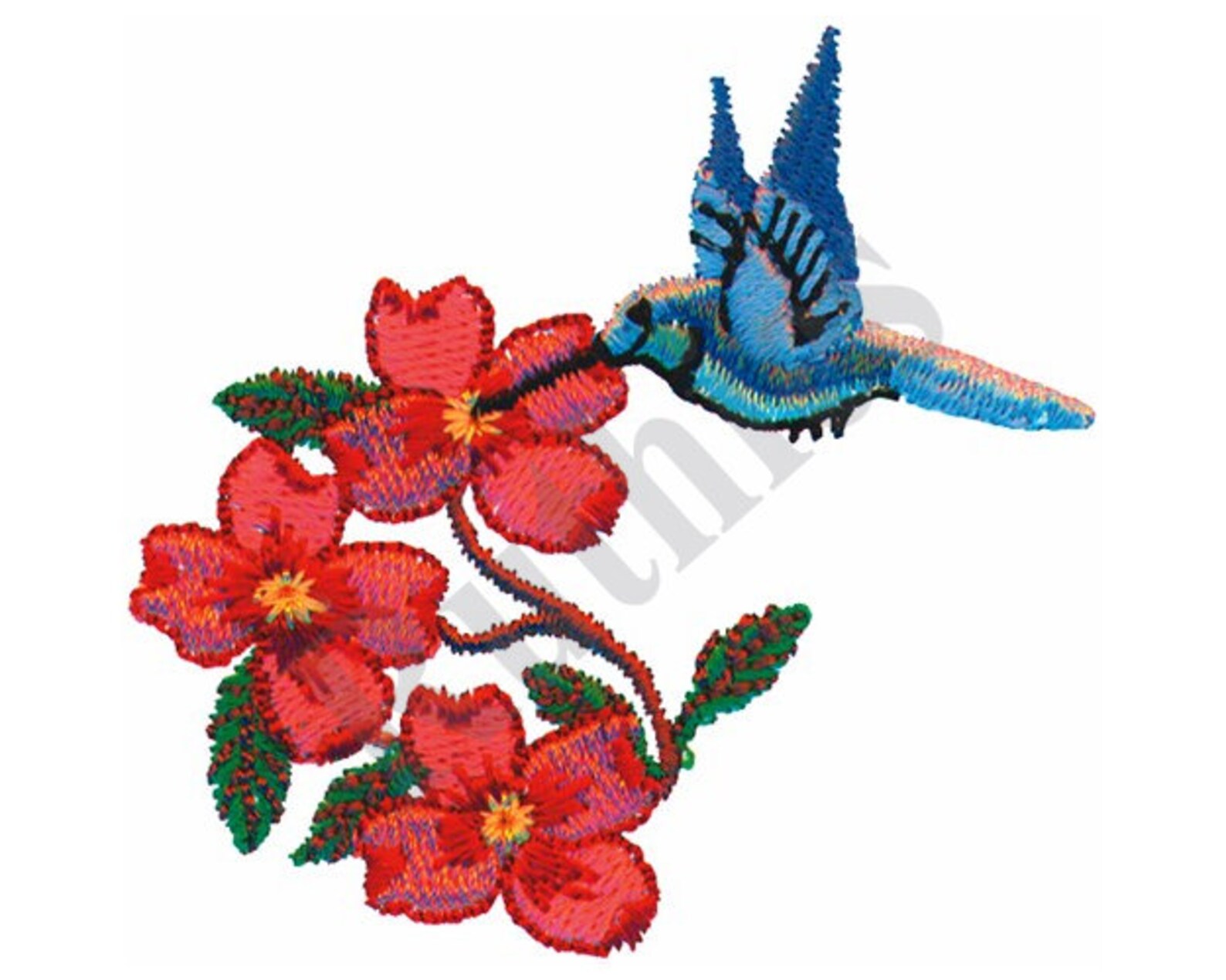 Flowers & Hummingbird Machine Embroidery Design | Etsy