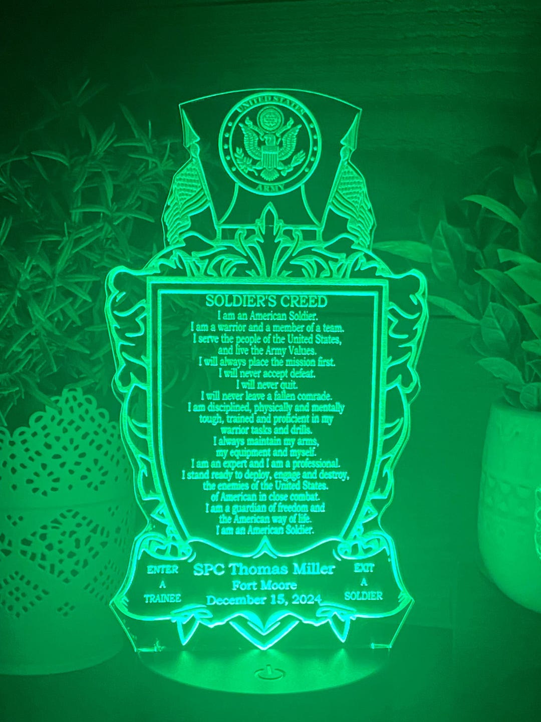 ARMY Soldiers Creed Crest LED Acrylic Personalized Light - Etsy