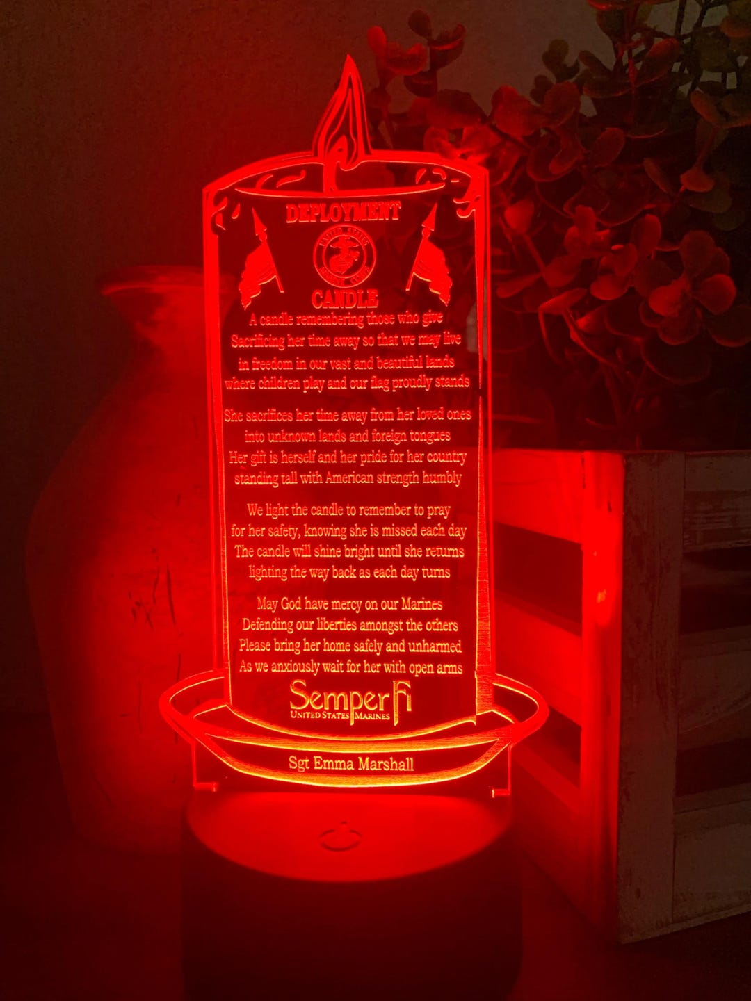 USMC Marines Deployed Poem Candle Style LED Acrylic Personalized Light ...