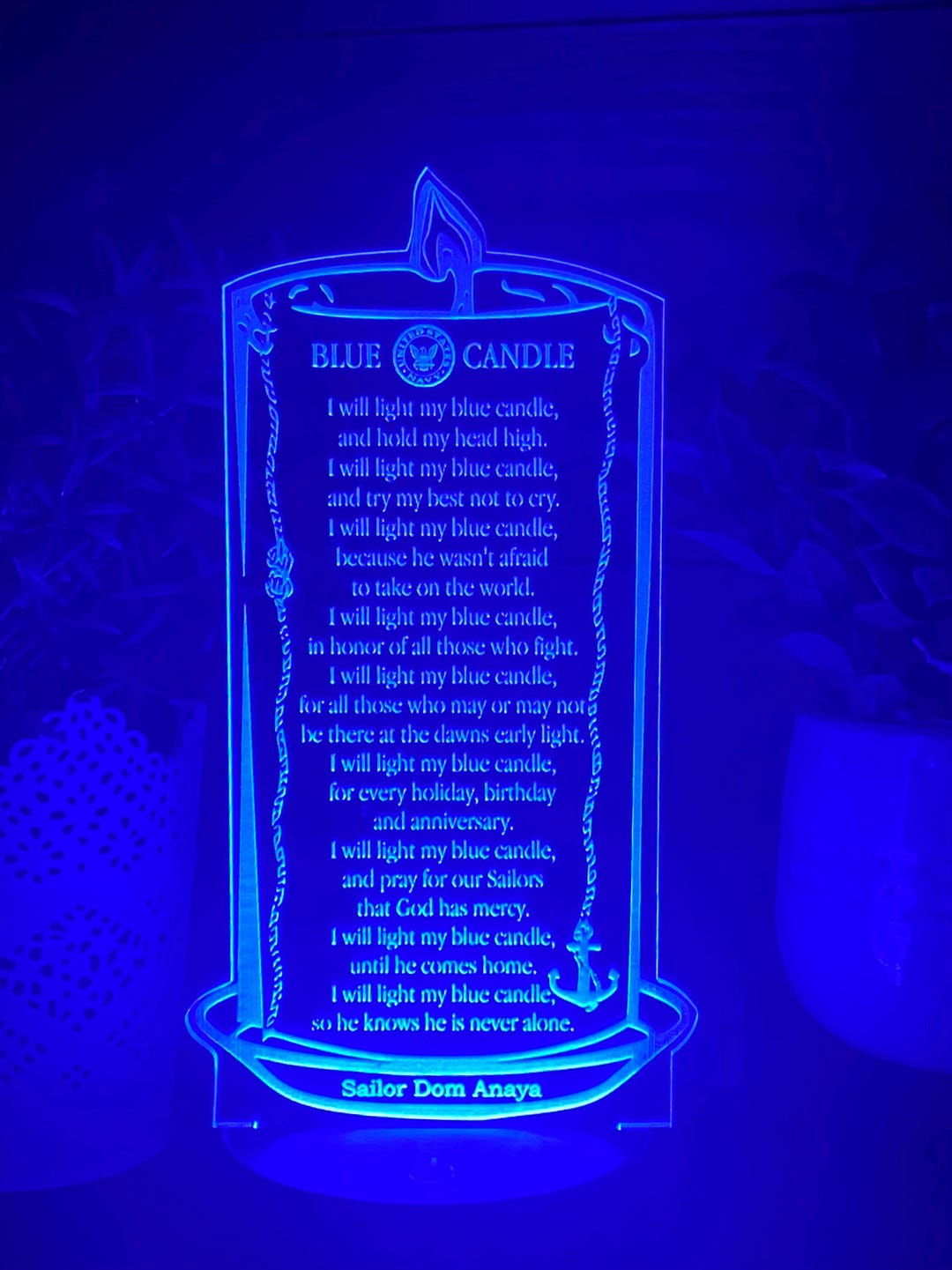 Personalized Navy Sailor LED Night Light: Candle Poem & Anchor - Etsy