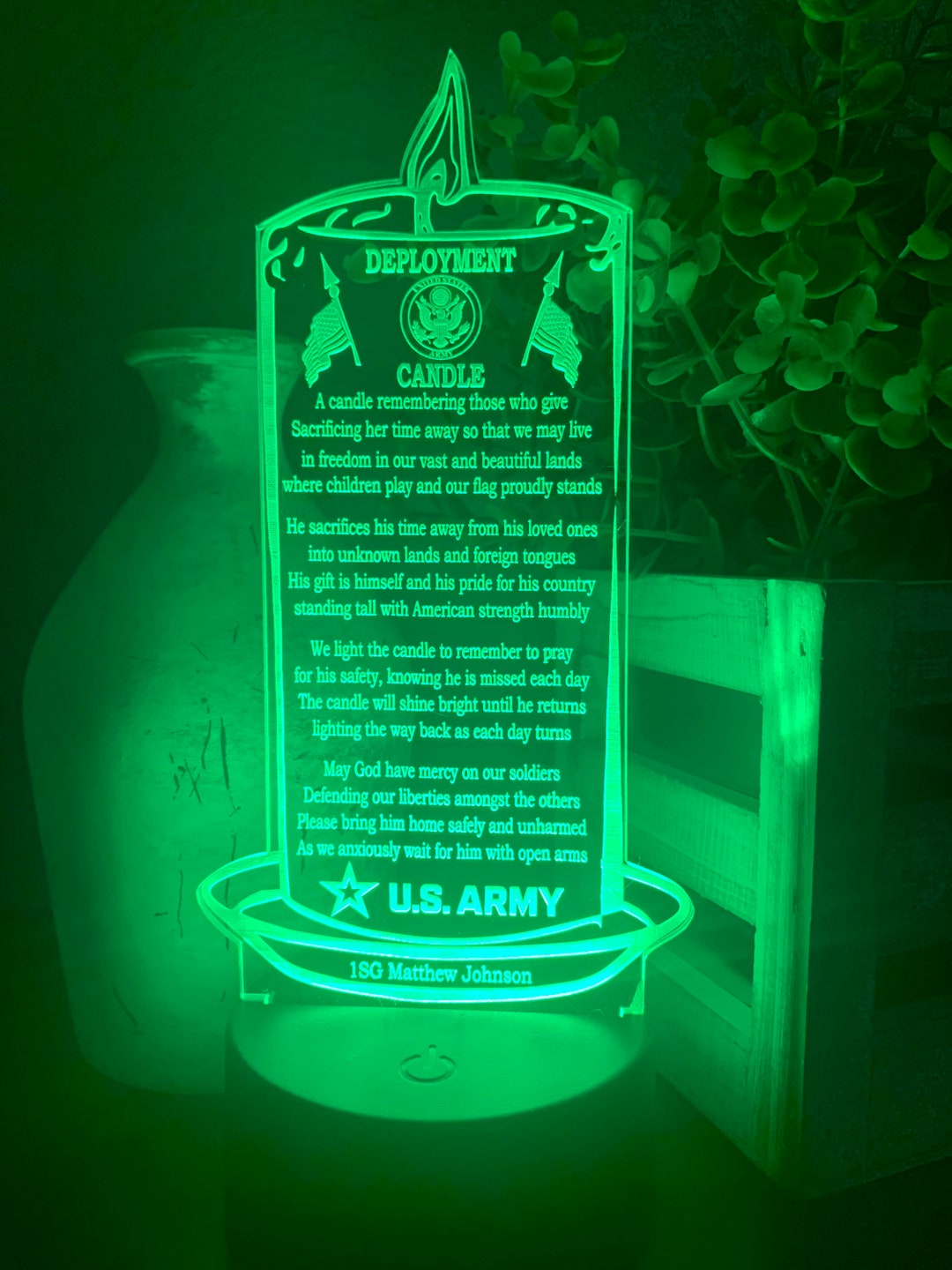 Army Deployed Poem Candle Style LED Acrylic Personalized Light (multi ...