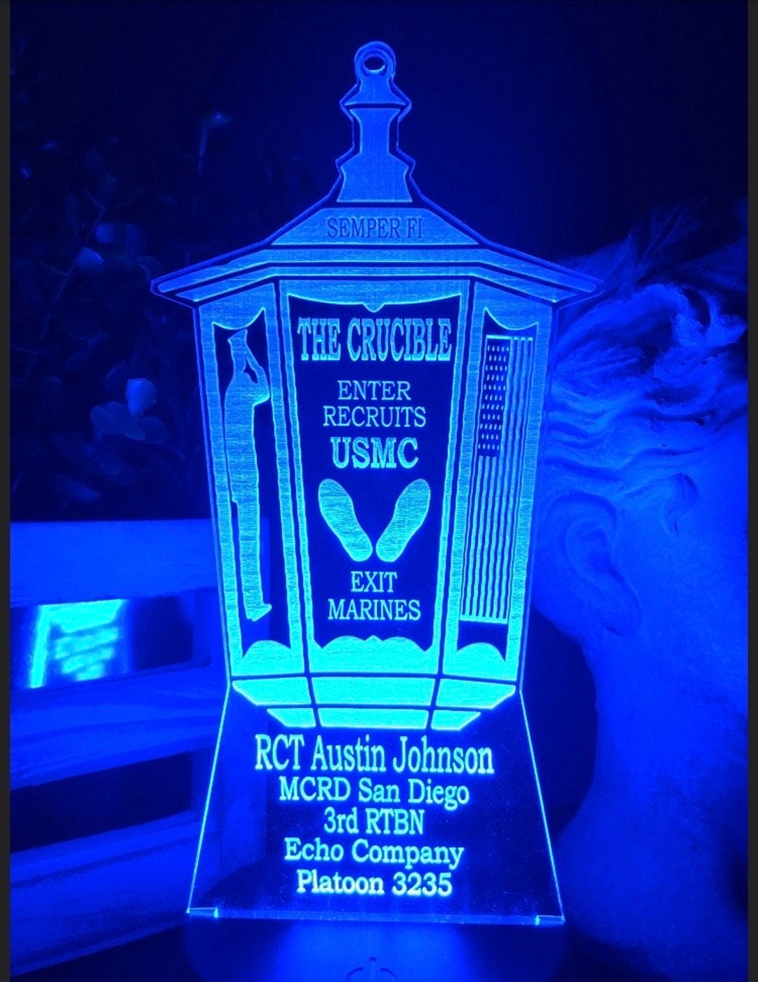 USMC Crucible Lantern Lamp Style LED Acrylic Personalized Light ...