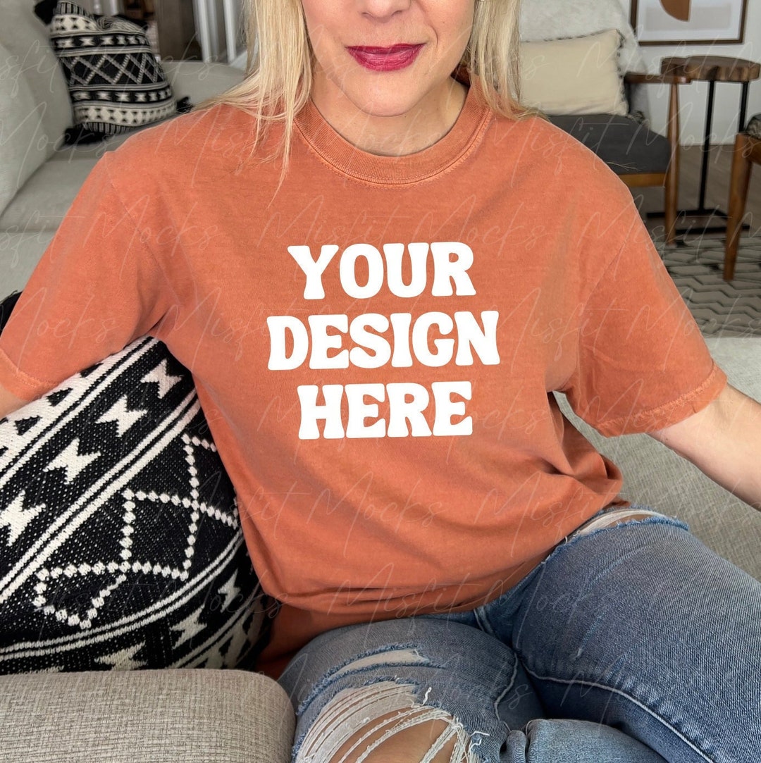 Yam Comfort Colors 1717 Tshirt Mockup, Yam Orange CC1717 Model Mockup ...