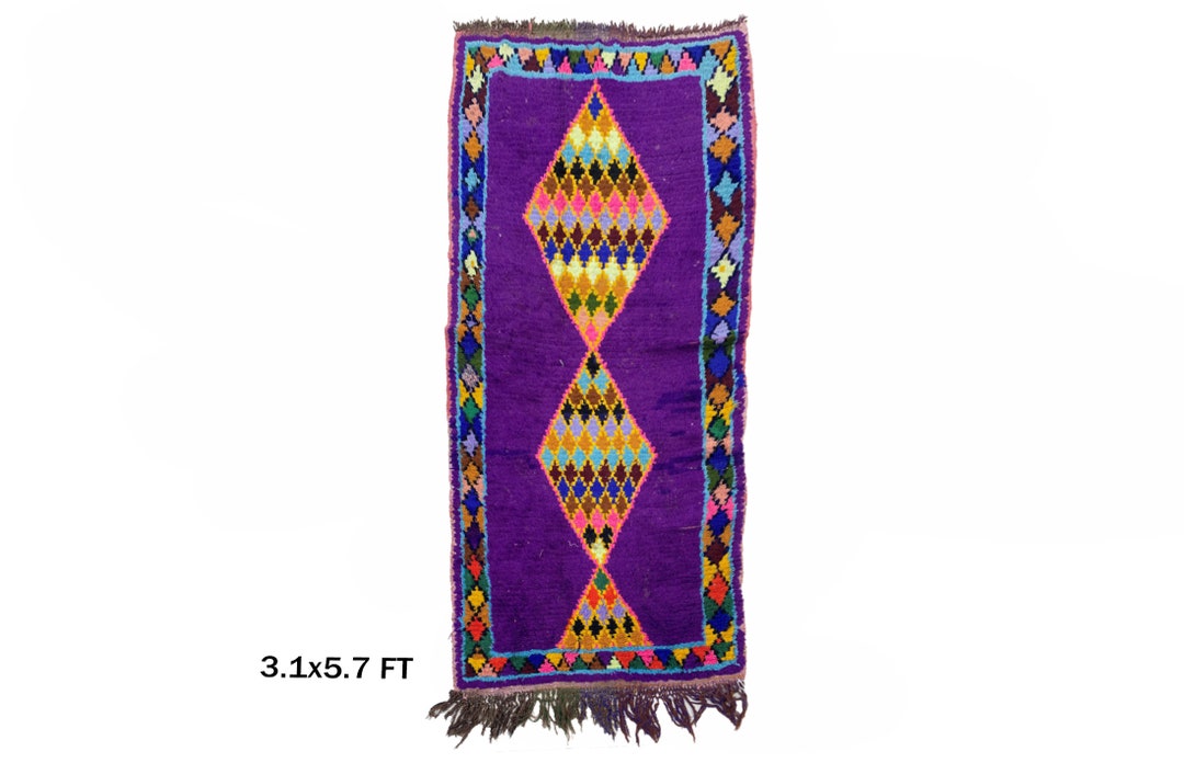 Traditional Moroccan Azilal Rug, Bold Colors and Patterns, 3x6 - Etsy