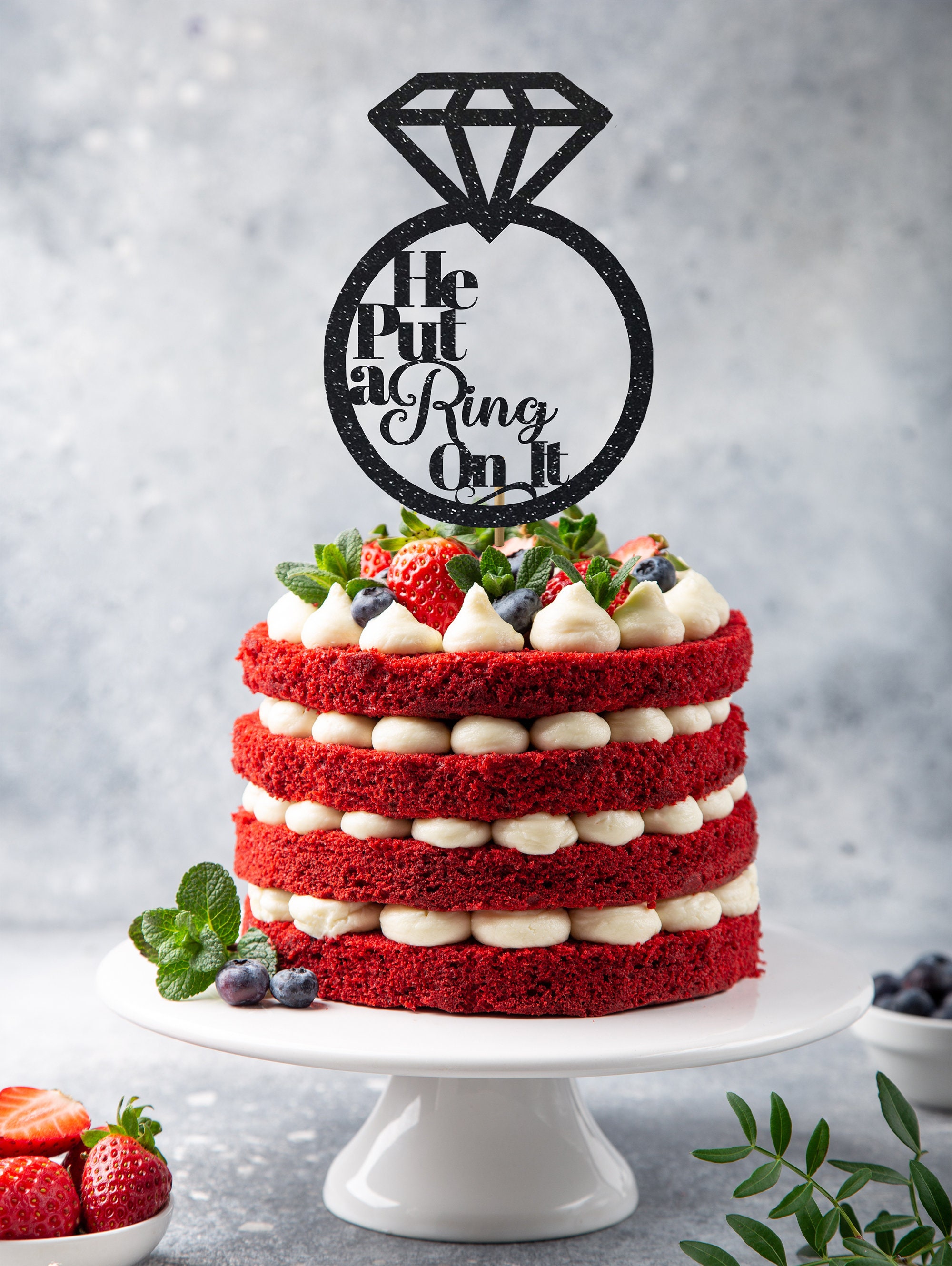 He Put A Ring on It Cake Topper, Bridal Shower Topper, Glittery Cake ...