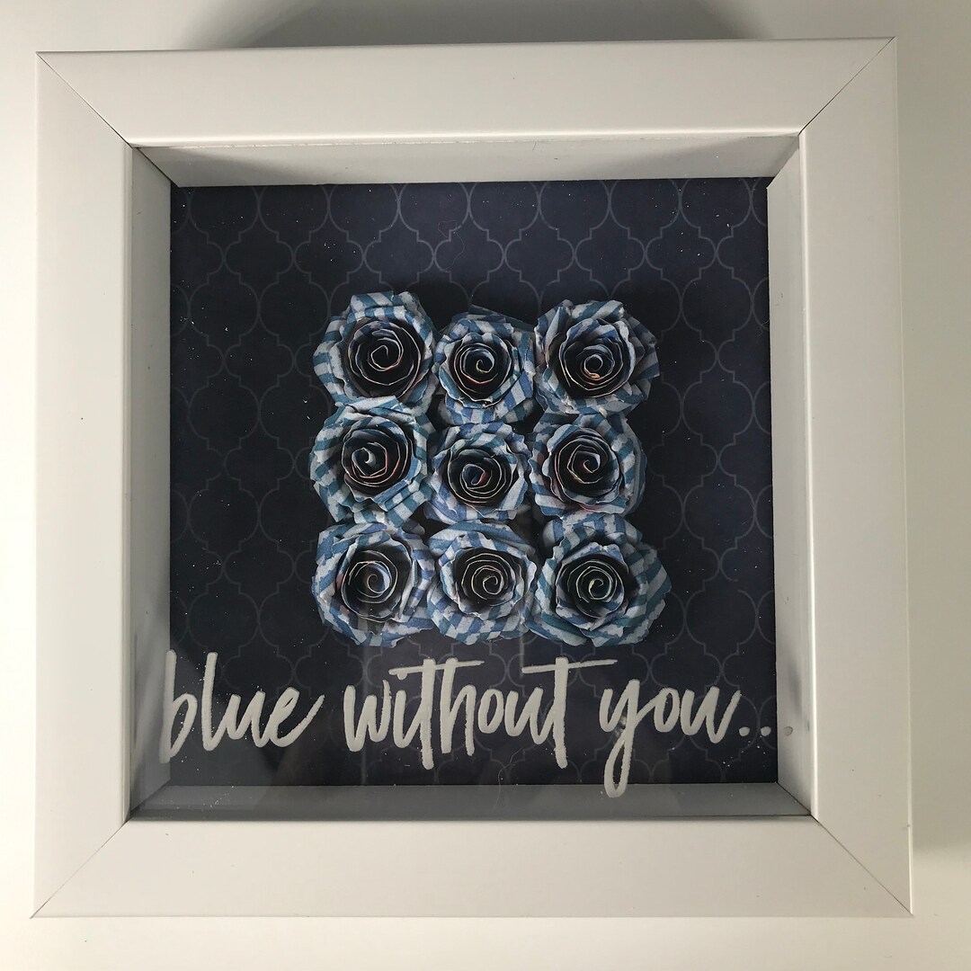 Blue without you Valentine flowers in shadow box - Etsy.de
