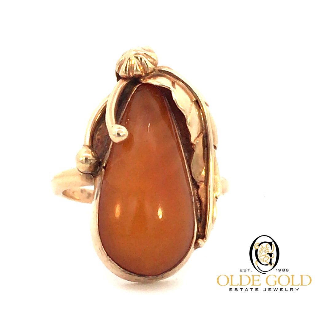 Amber Ring With Gold Leaf Estate Ring - Estate Jewelry - Etsy