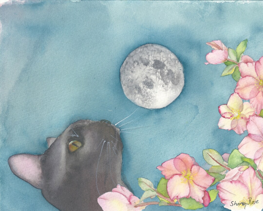 Cat and Hellebore, Original Watercolor Painting, Printable Download - Etsy